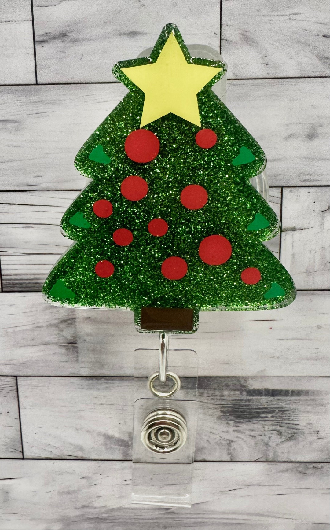 Glitter Christmas Tree Badge Reel | Glitter Christmas Tree Acrylic ...