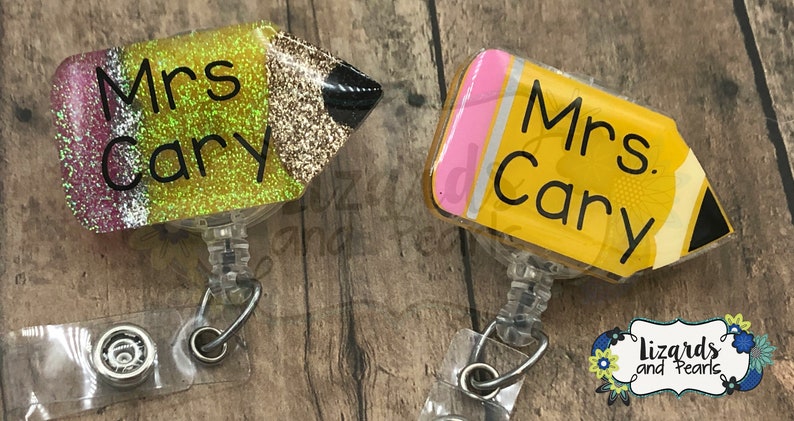 Pencil Badge Reel Pencil Monogram Badge Reel Custom Badge | Etsy