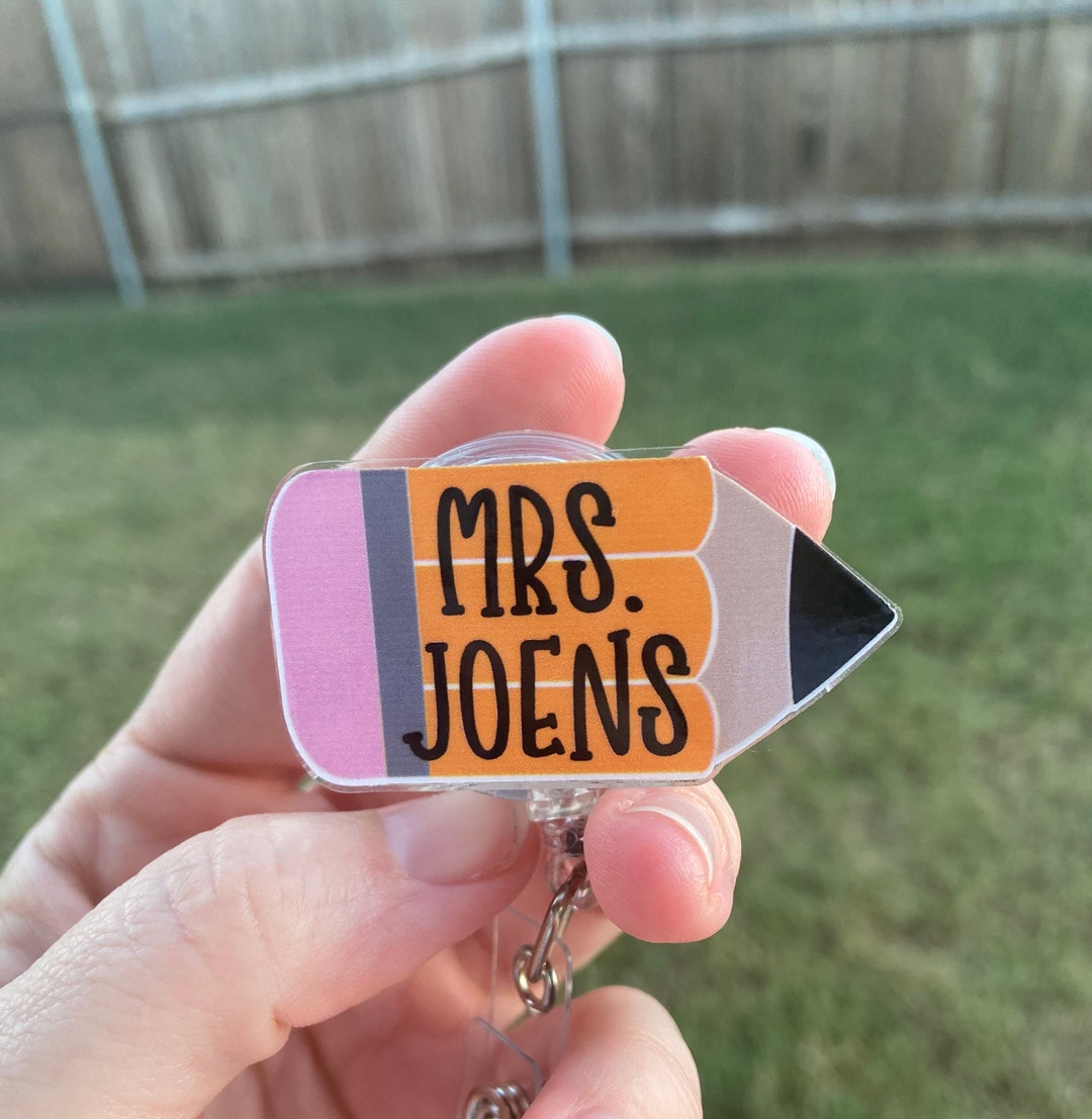 Pencil Badge Reel Pencil Monogram Badge Reel Custom Badge - Etsy