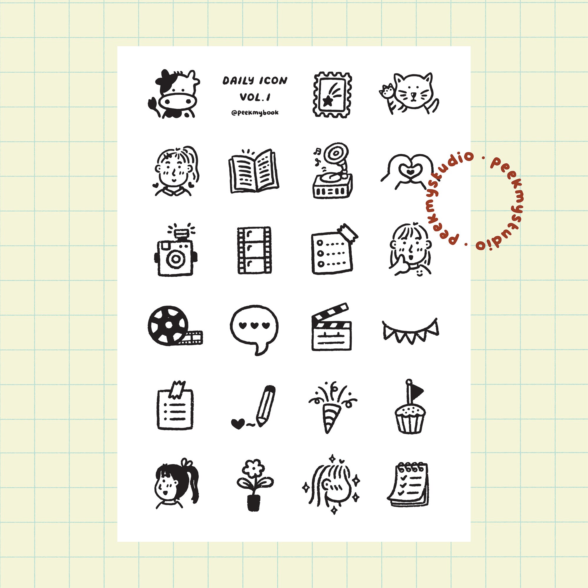 Hand-drawn Cute Daily Icon Pack 1 / Kawaii Illustrations / Clip Art ...