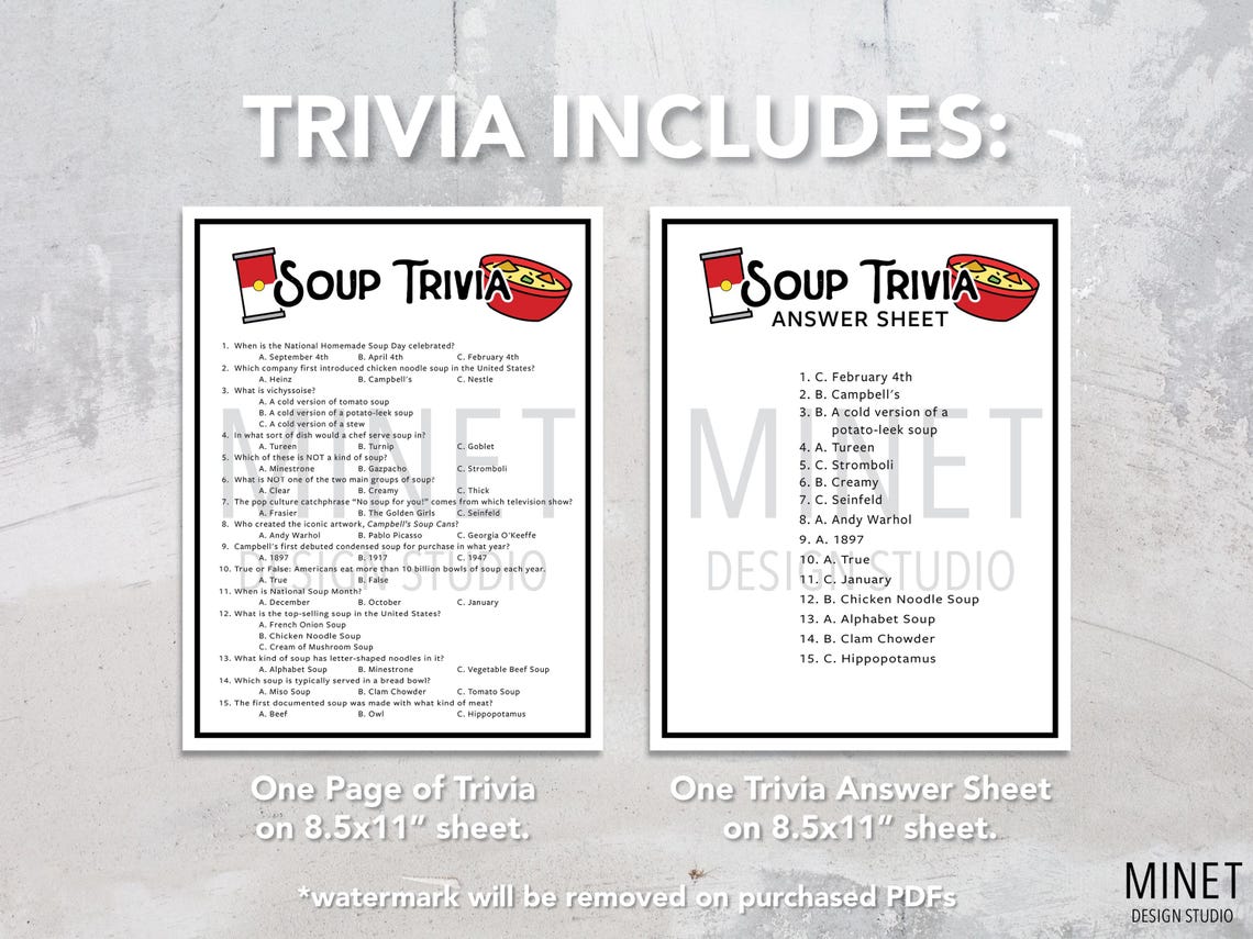 Soup Trivia | Soup Trivia Game | Printable Soup Trivia | Holiday Trivia ...