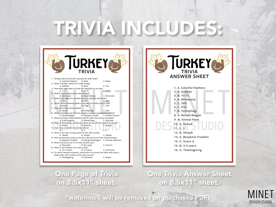 Turkey Trivia | Turkey Trivia Game | Printable Turkey Trivia ...