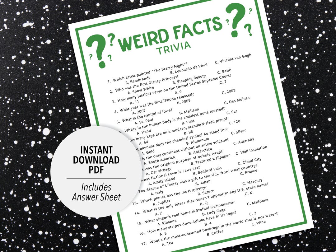 Weird Facts Trivia Game (printable PDF Download) - Etsy