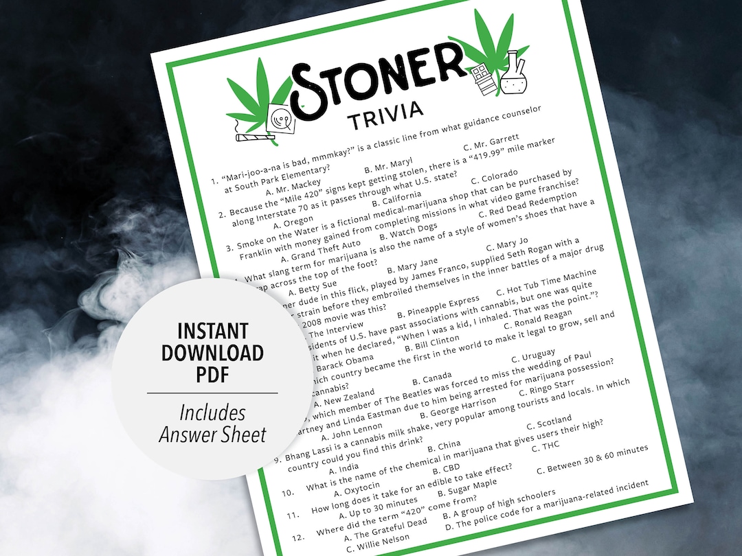 Stoner Trivia Game Printable Stoner Trivia Weed Trivia Marijuana Trivia ...