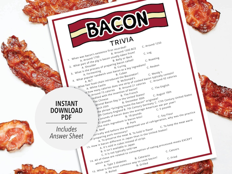 Bacon Trivia | Bacon Trivia Game | Printable Bacon Trivia | Printable ...
