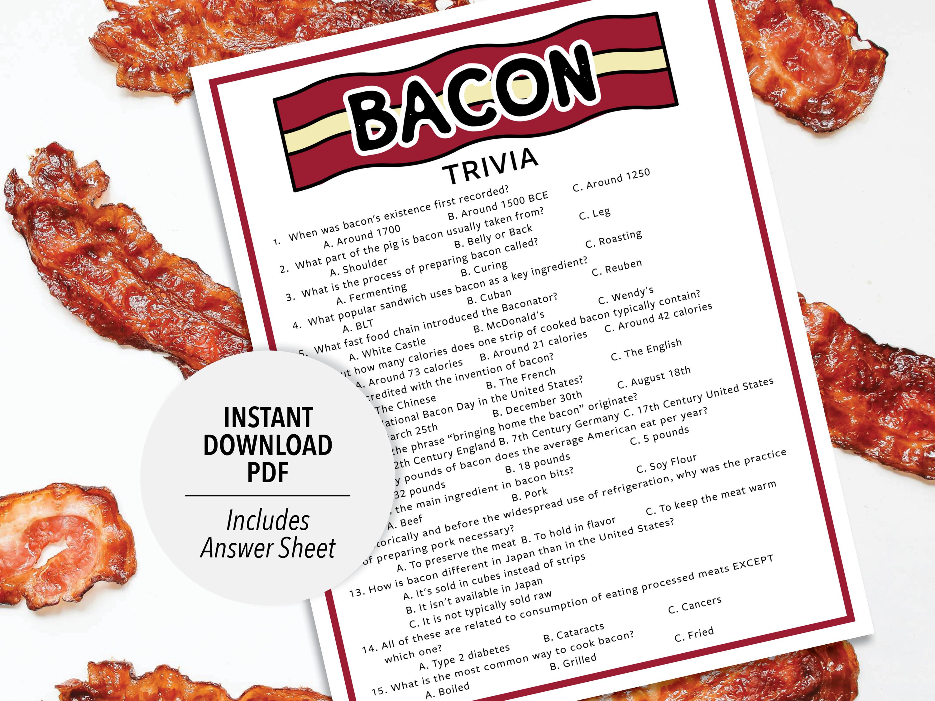 Bacon Trivia | Bacon Trivia Game | Printable Bacon Trivia | Printable ...