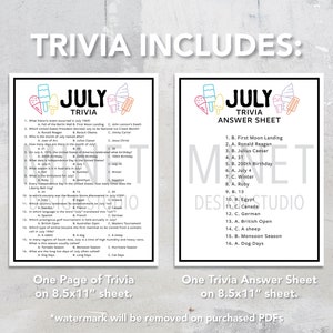 July Trivia | July Trivia Game | Printable July Trivia | Month Trivia ...