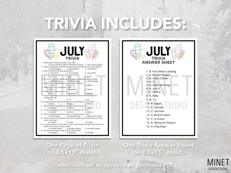 July Trivia | July Trivia Game | Printable July Trivia | Month Trivia ...