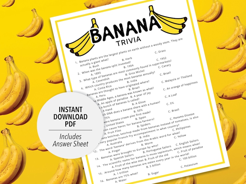 Banana Trivia | Bananas Trivia Game | Printable Banana Trivia ...