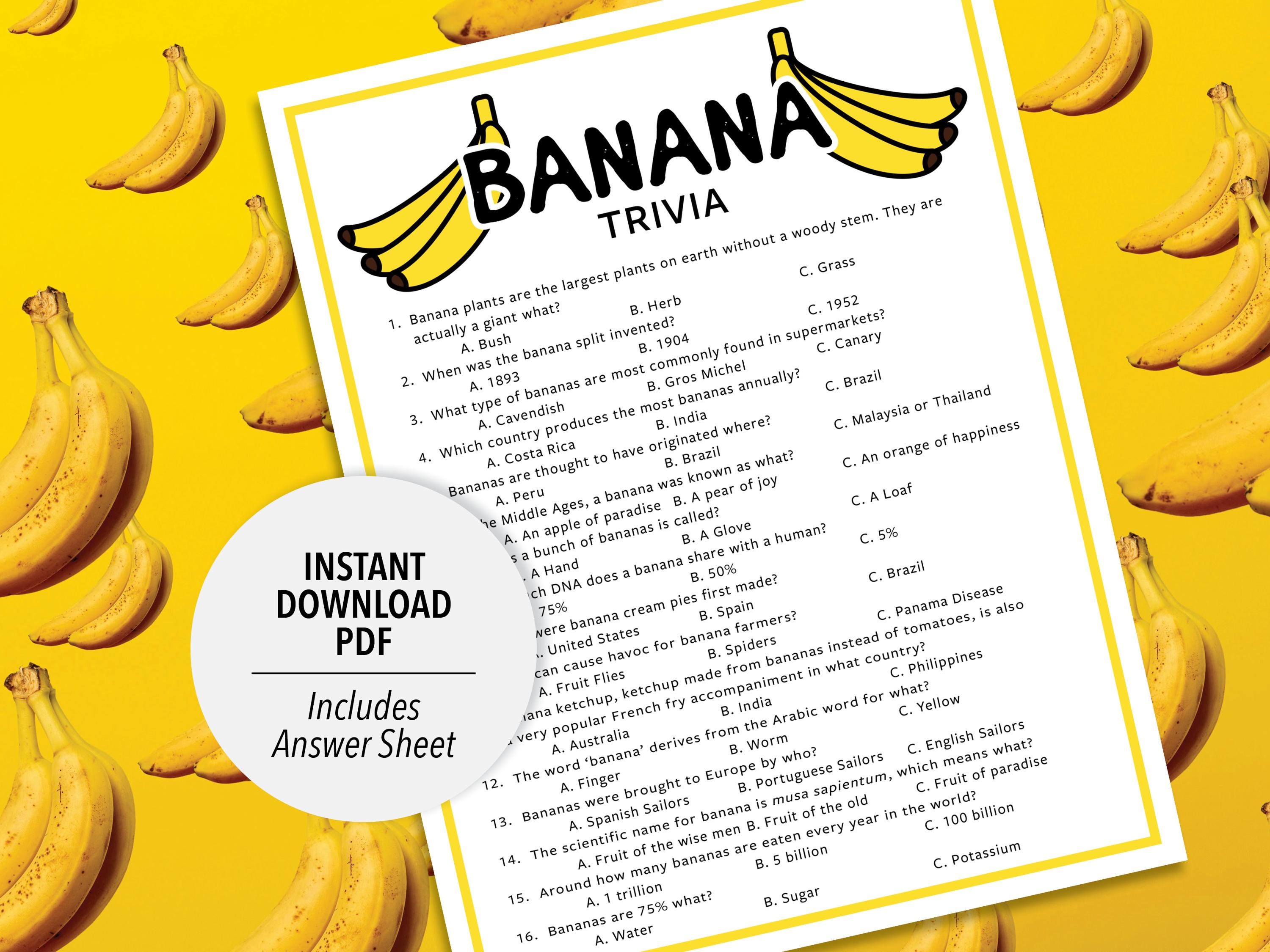 Banana Trivia | Bananas Trivia Game | Printable Banana Trivia ...