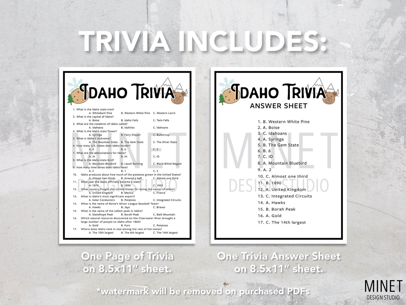 Idaho Trivia Game | Printable USA State Quiz (PDF Download) - Etsy