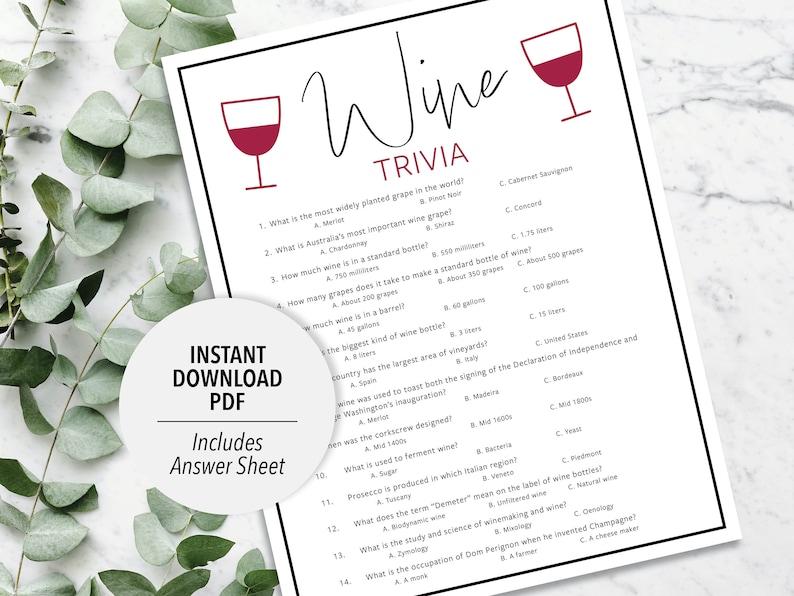 Wine Trivia Game | Wine Quiz (printable PDF Download) - Etsy