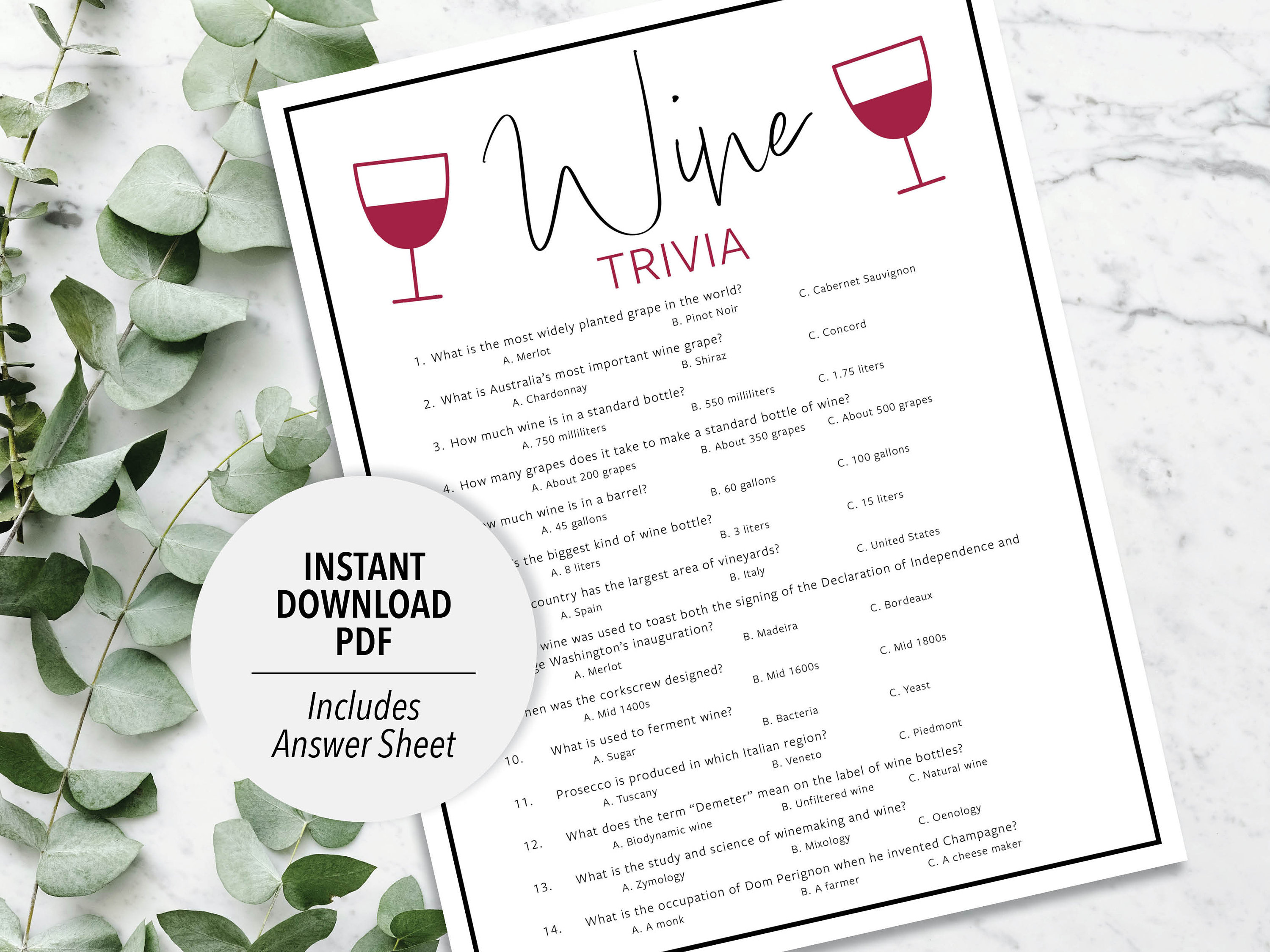 Wine Trivia | Wine Trivia Game | Printable Wine Trivia | Wine Party ...