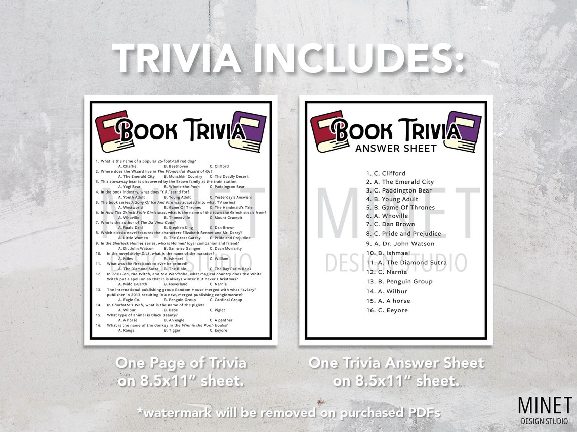 Book Trivia | Book Trivia Game | Printable Book Trivia | Literature ...