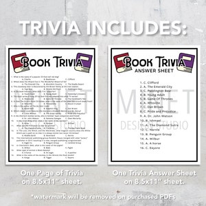 Book Trivia | Book Trivia Game | Printable Book Trivia | Literature ...