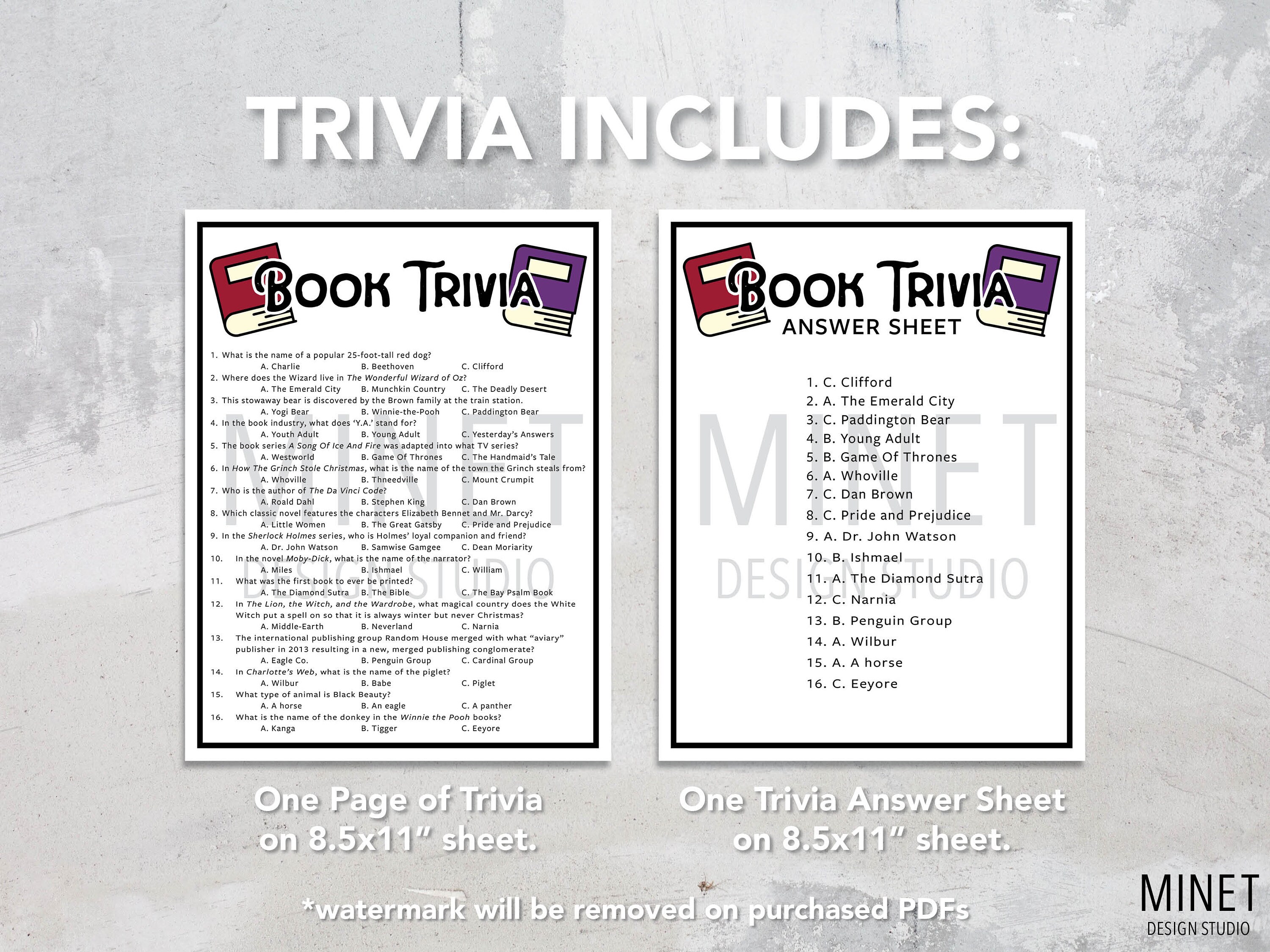 Book Trivia Game | Book Quiz (printable PDF Download) - Etsy