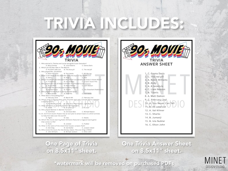 90s Movie Trivia Game | 1990s Movie Quiz (printable PDF Download) - Etsy