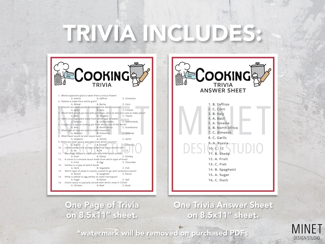 Cooking Trivia | Cooking Trivia Game | Printable Cooking Trivia ...