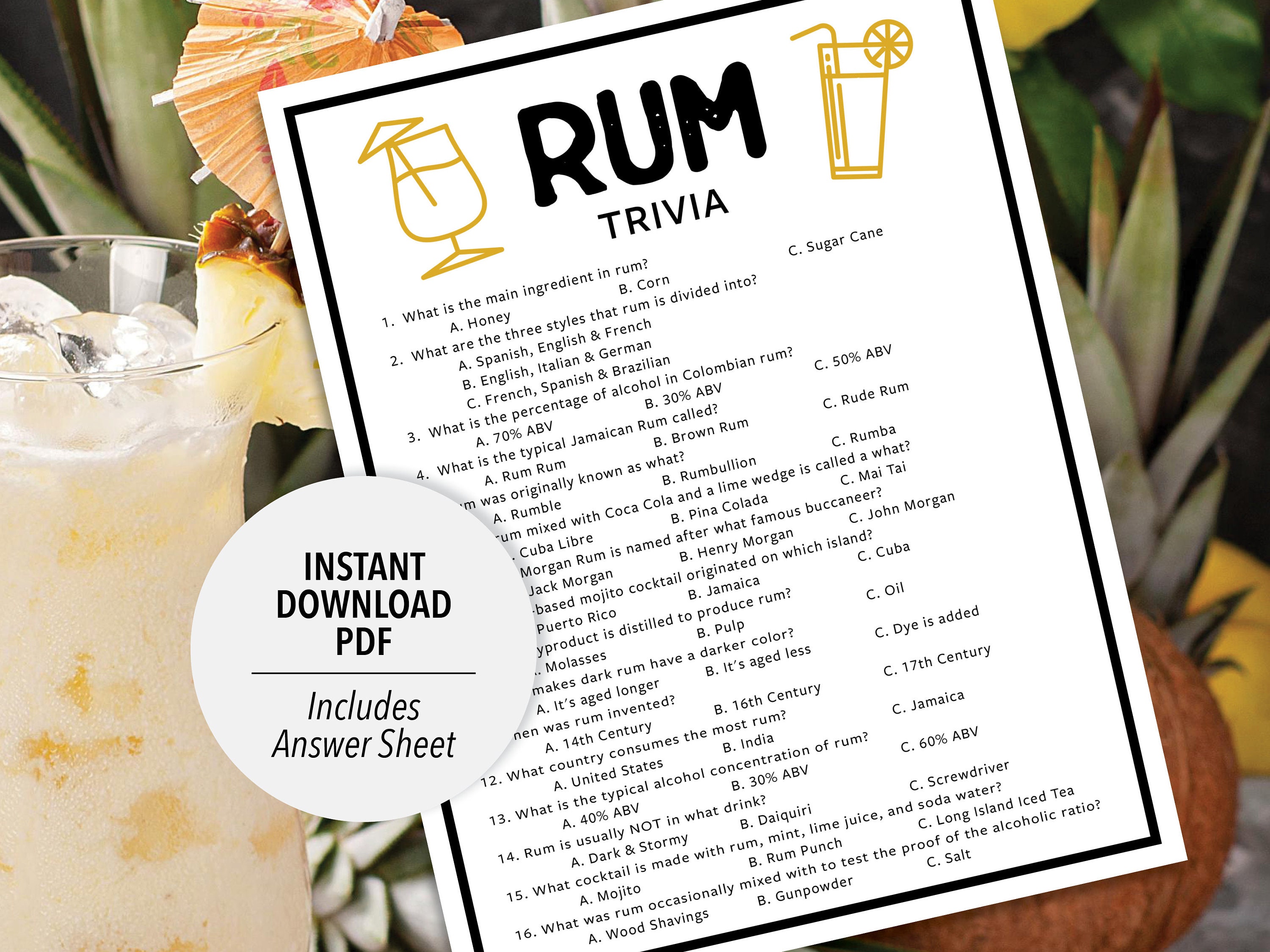 Rum Trivia | Rum Trivia Game | Printable Rum Trivia | Printable Trivia ...