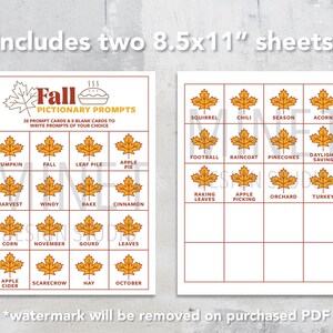 Fall Pictionary Prompts | Autumn Printable Game | Fall Theme Pictionary ...