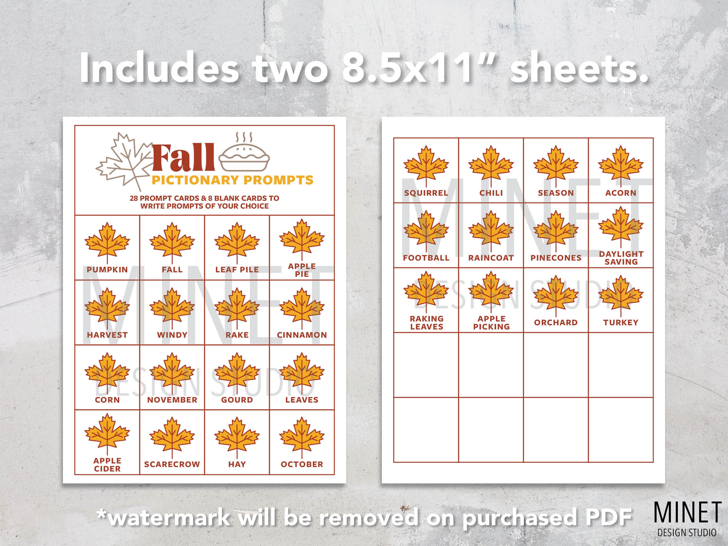 Fall Pictionary Prompts | Autumn Printable Game | Fall Theme Pictionary ...