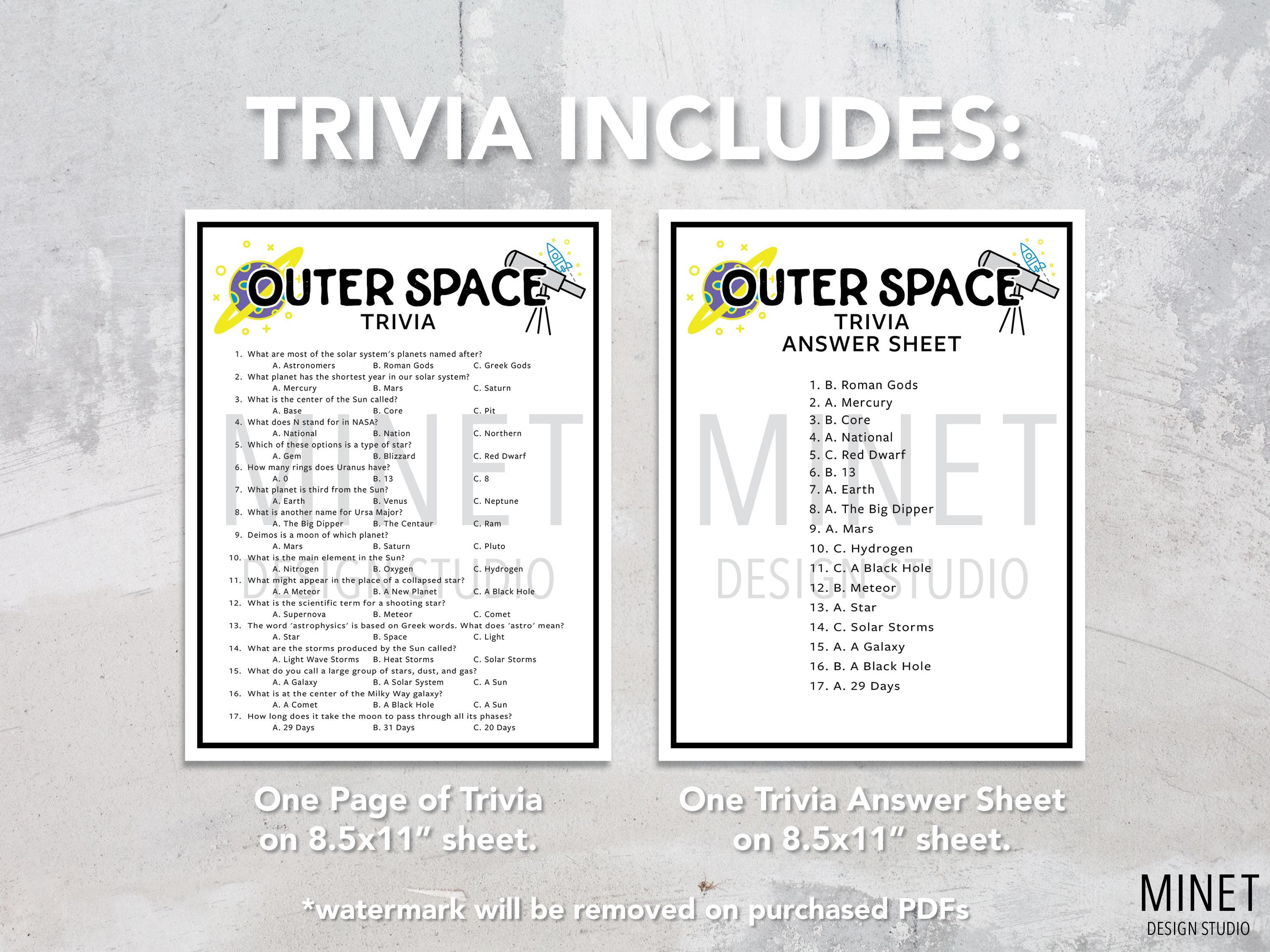 Outer Space Trivia | Space Trivia Game | Printable Space Trivia | Outer ...