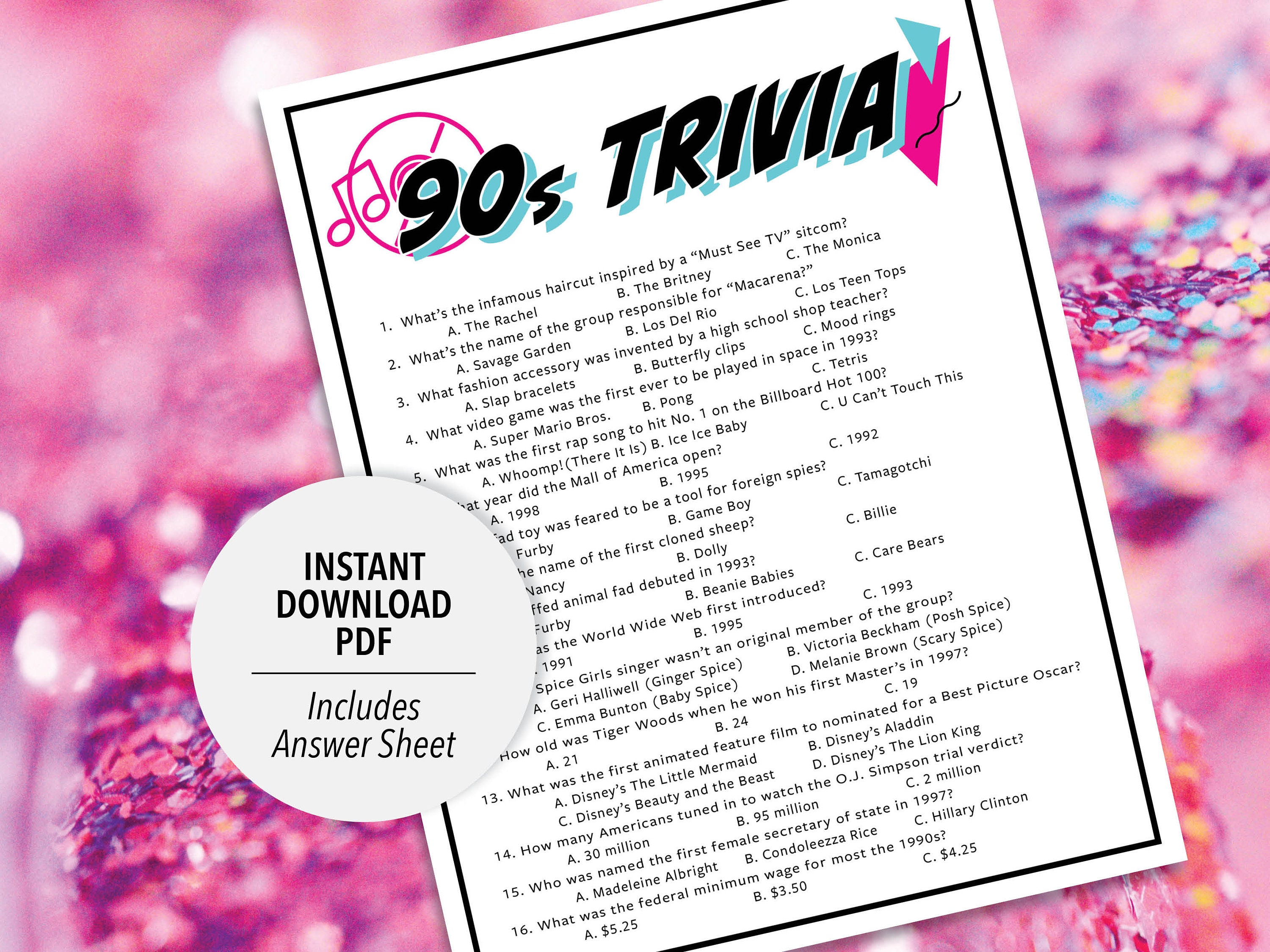 90s Trivia 1990s Trivia Game Printable 90s Trivia 90 s Party Trivia 90s Trivia 1990s Trivia Game Printable 90s Trivia 90 s Party Trivia