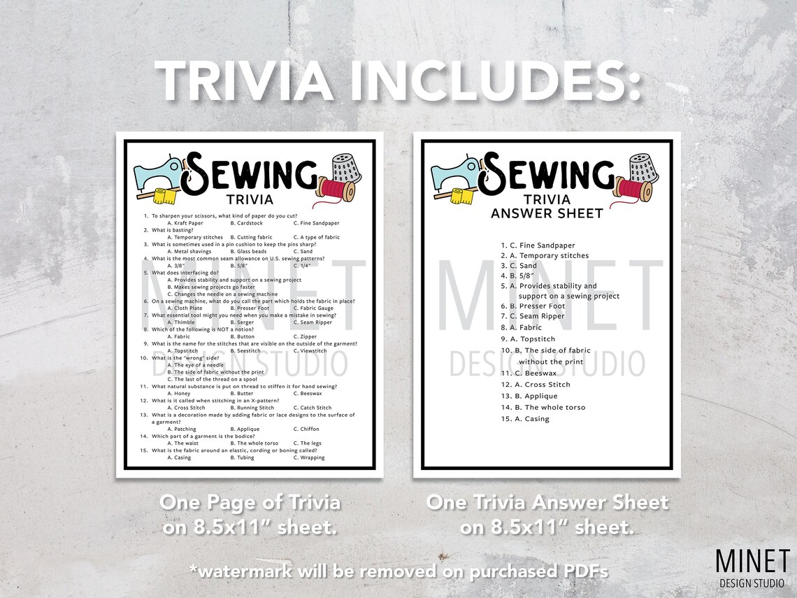 Sewing Trivia | Sewing Trivia Game | Printable Sewing Trivia | Fabric ...