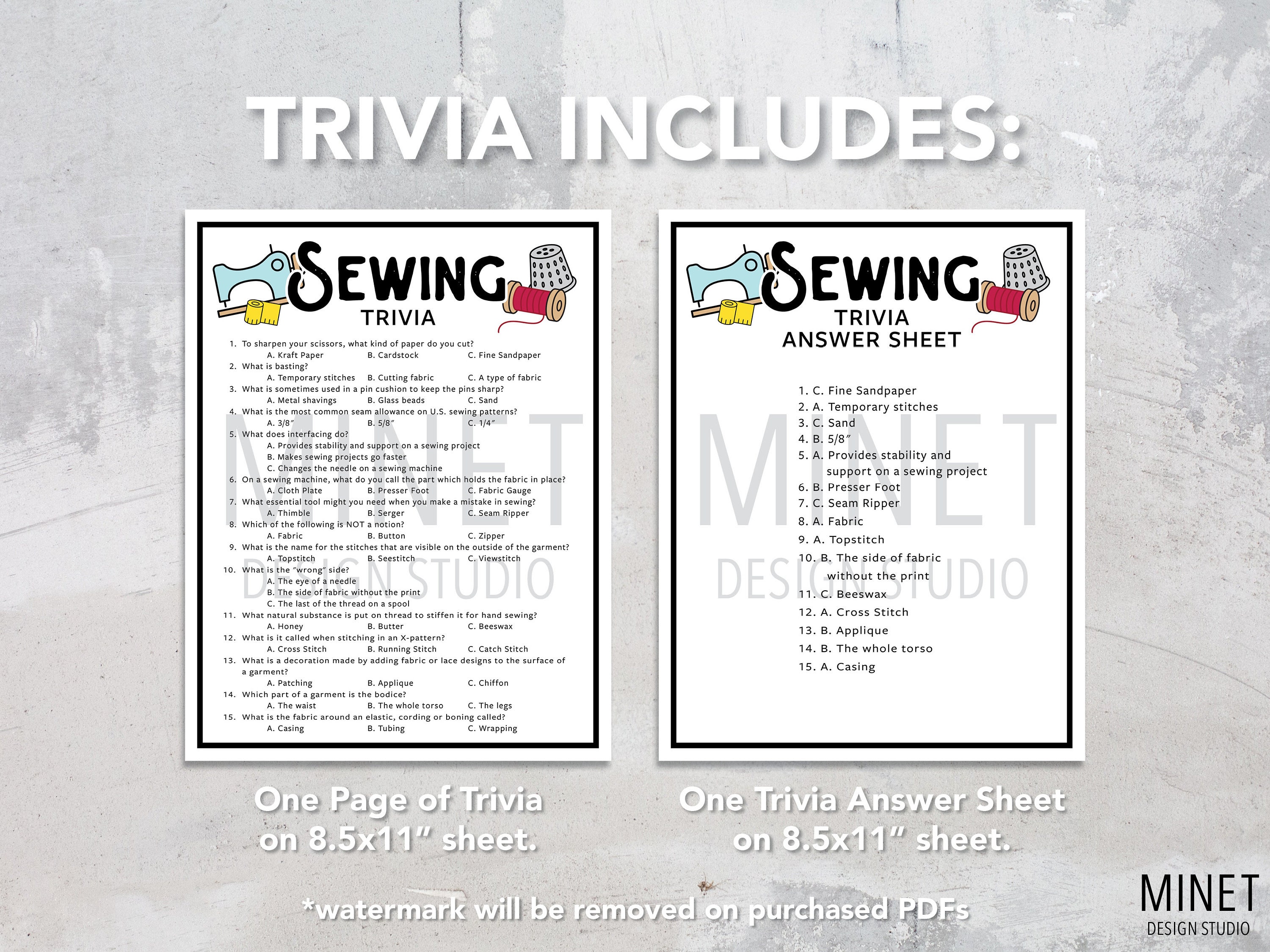 Sewing Trivia Game | Printable Sewing Quiz (PDF Download) - Etsy