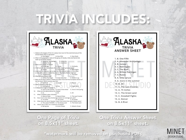 Alaska Trivia Alaska Trivia Game Printable Alaska State Trivia State ...