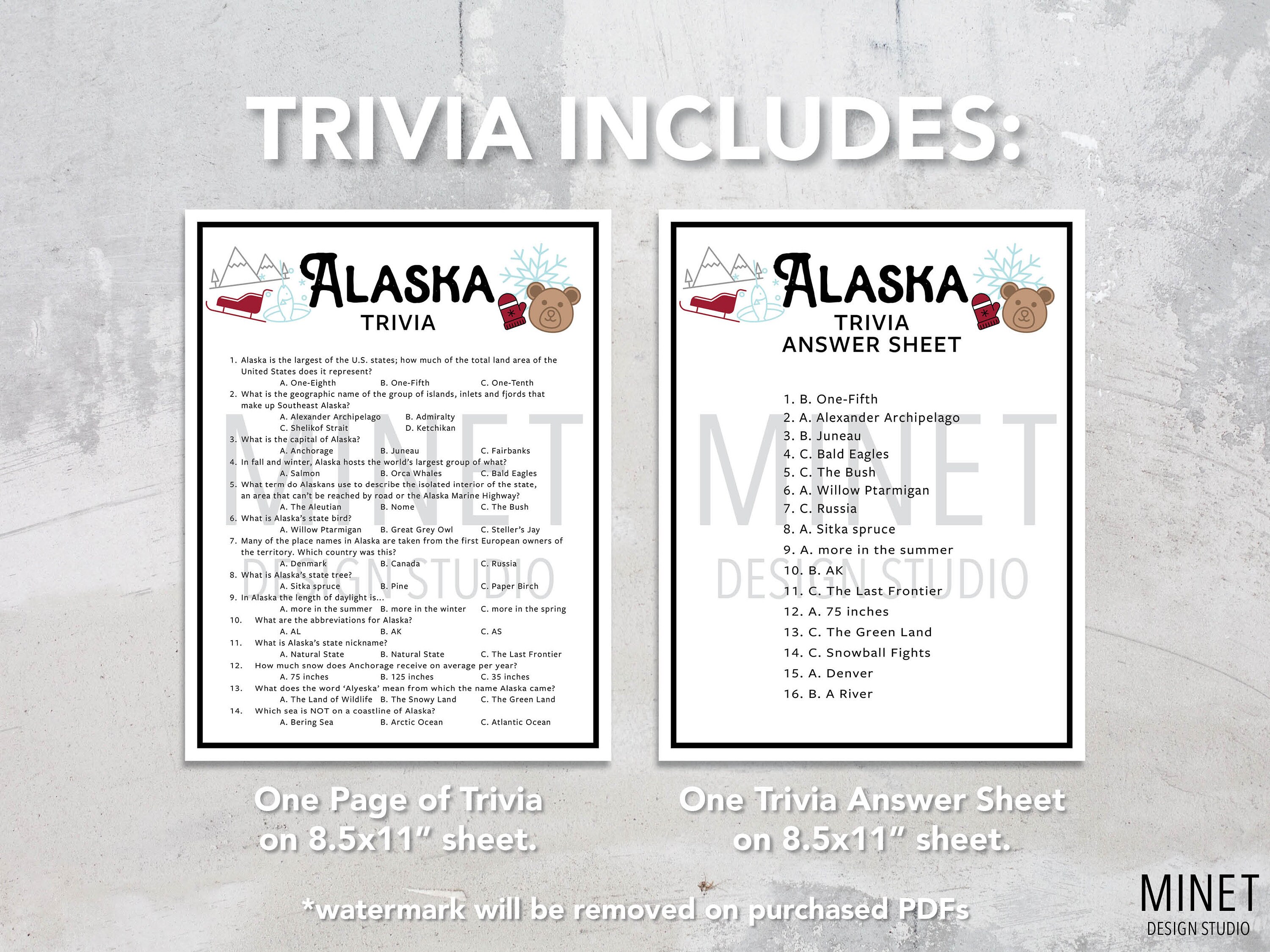 Alaska Trivia Alaska Trivia Game Printable Alaska State Trivia State ...