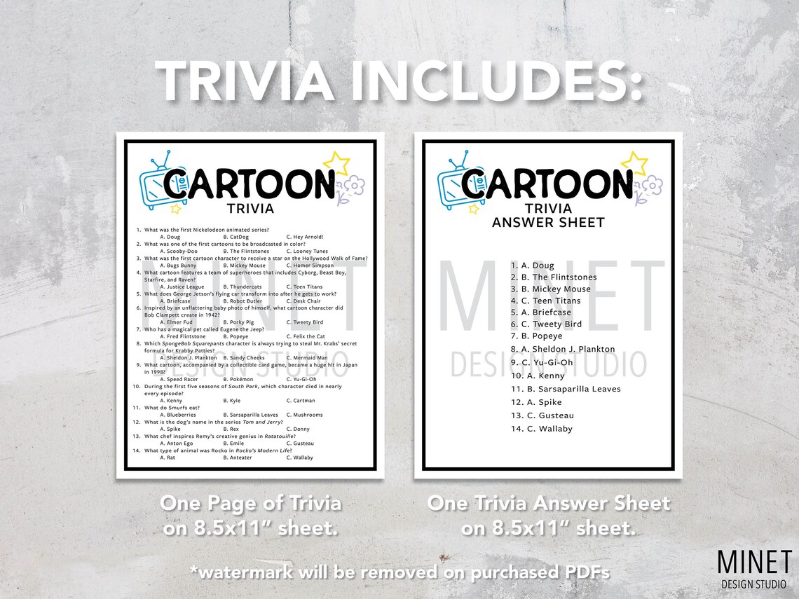 Cartoon Trivia | Cartoon Trivia Game | Printable Cartoon Trivia ...