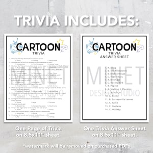 Cartoon Trivia Game | Cartoon Quiz (printable PDF Download) - Etsy