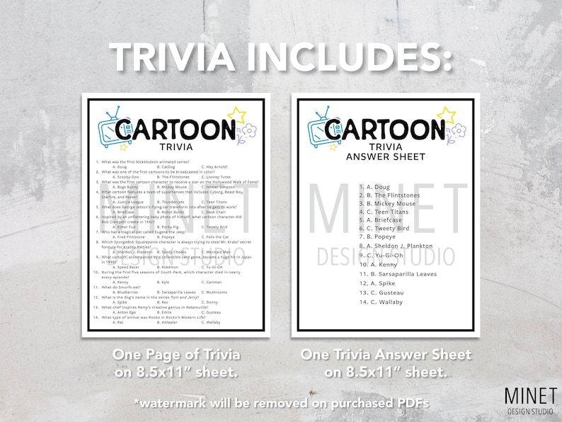 Cartoon Trivia Game | Cartoon Quiz (printable PDF Download) - Etsy