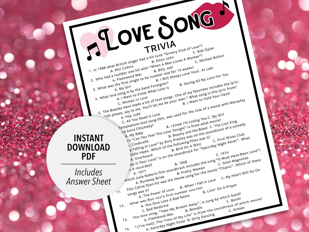 Love Song Trivia | Love Song Trivia Game | Printable Love Song Trivia ...