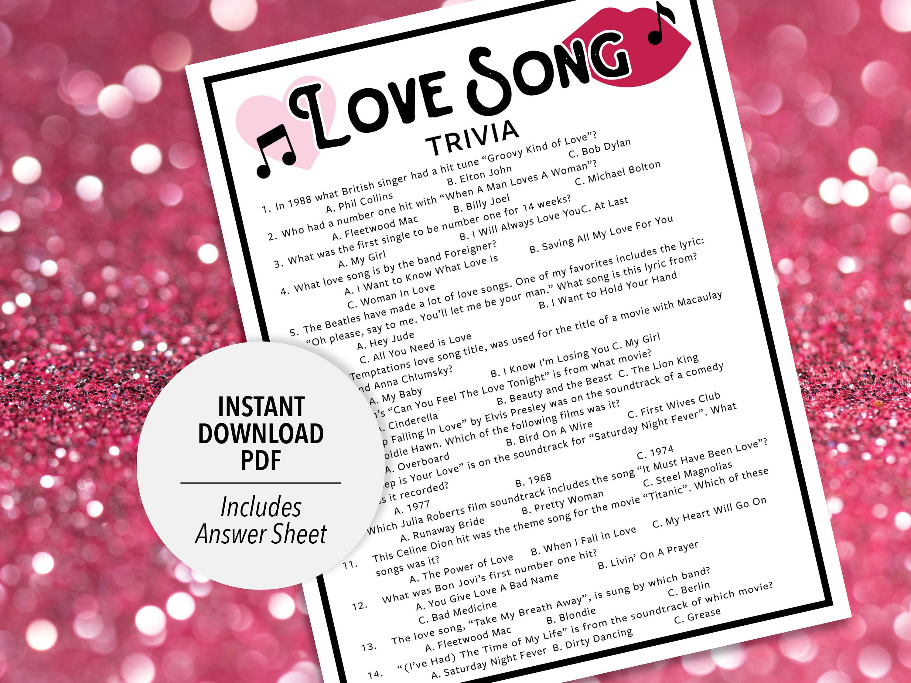 Love Song Trivia | Love Song Trivia Game | Printable Love Song Trivia ...