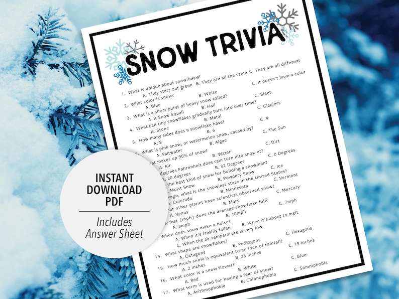 Snow Trivia | Printable Snow Trivia Activity Game | Winter Trivia ...