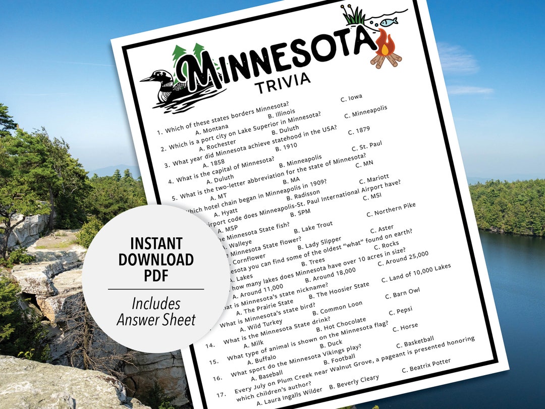 Minnesota Trivia | Minnesota Trivia Game | Printable Minnesota Trivia ...