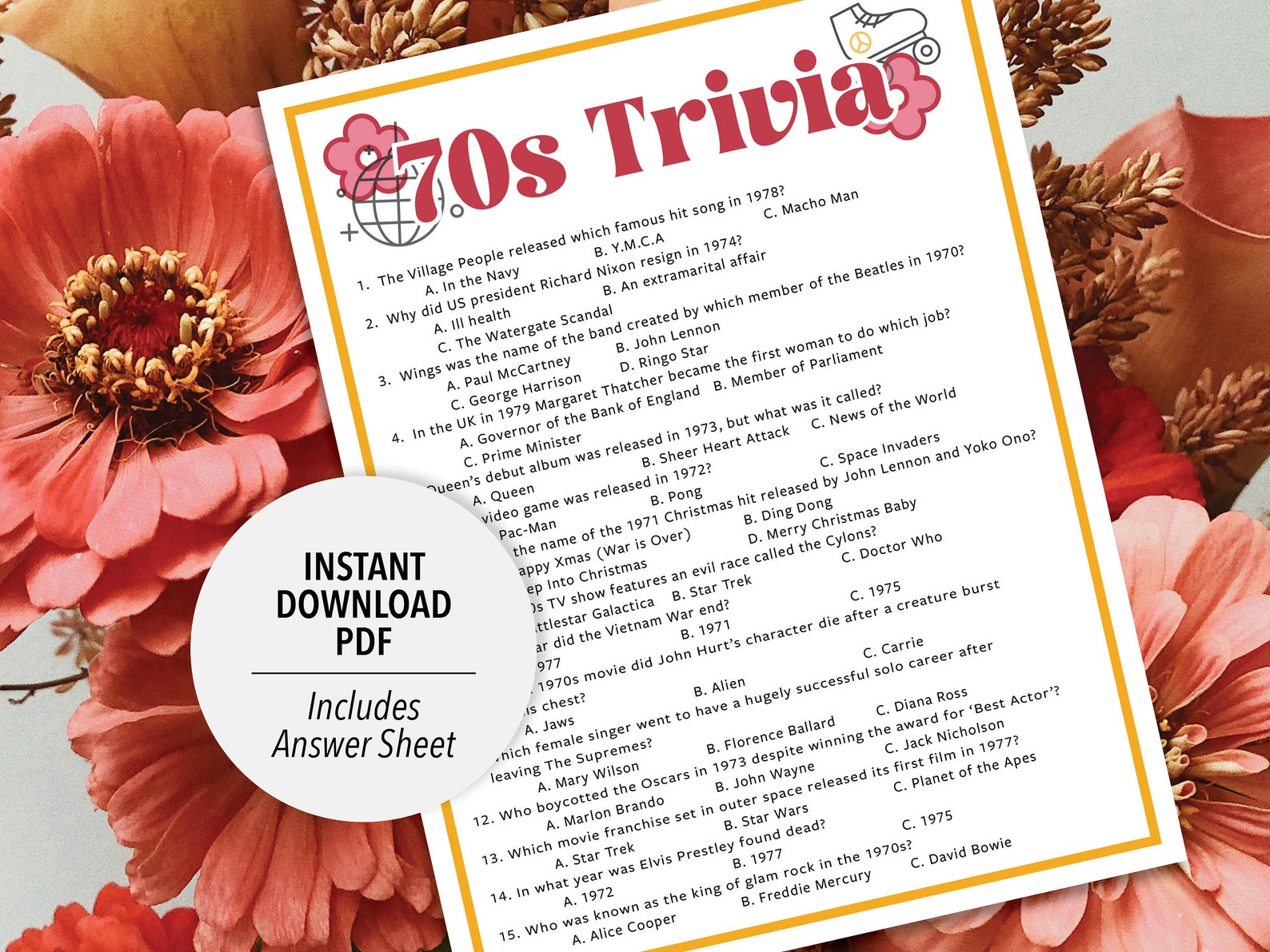 1970s Trivia Game | 70s Quiz (printable PDF Download) - Etsy