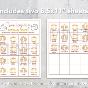 Thanksgiving Pictionary Prompts | Thanksgiving Printable Game | Holiday ...