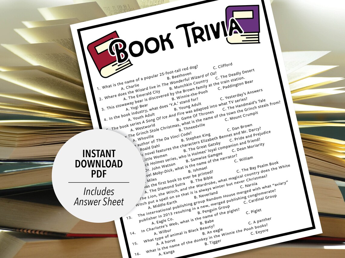 Book Trivia | Book Trivia Game | Printable Book Trivia | Literature ...
