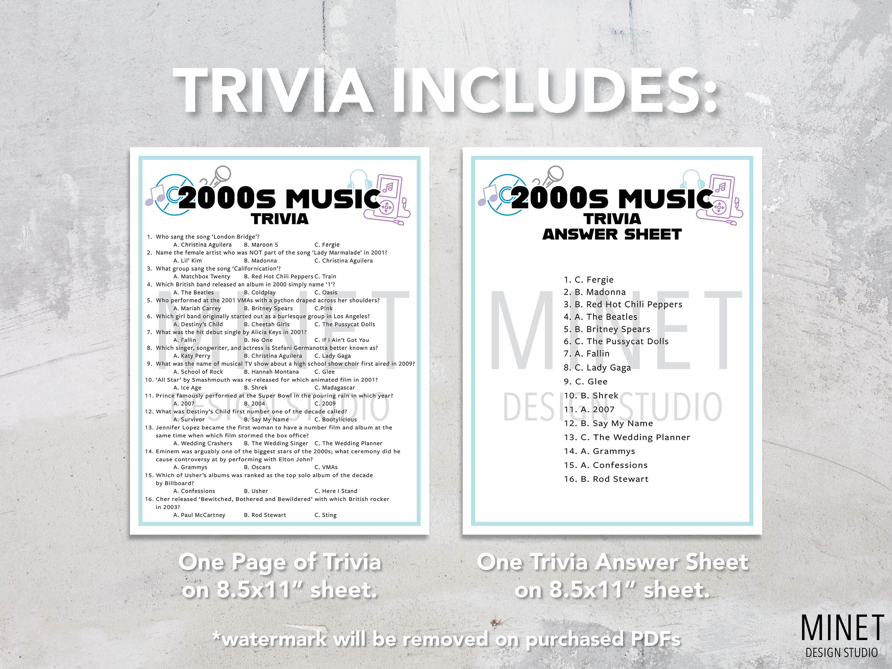 2000s Music Trivia Game | 2000s Music Quiz (printable PDF Download) - Etsy