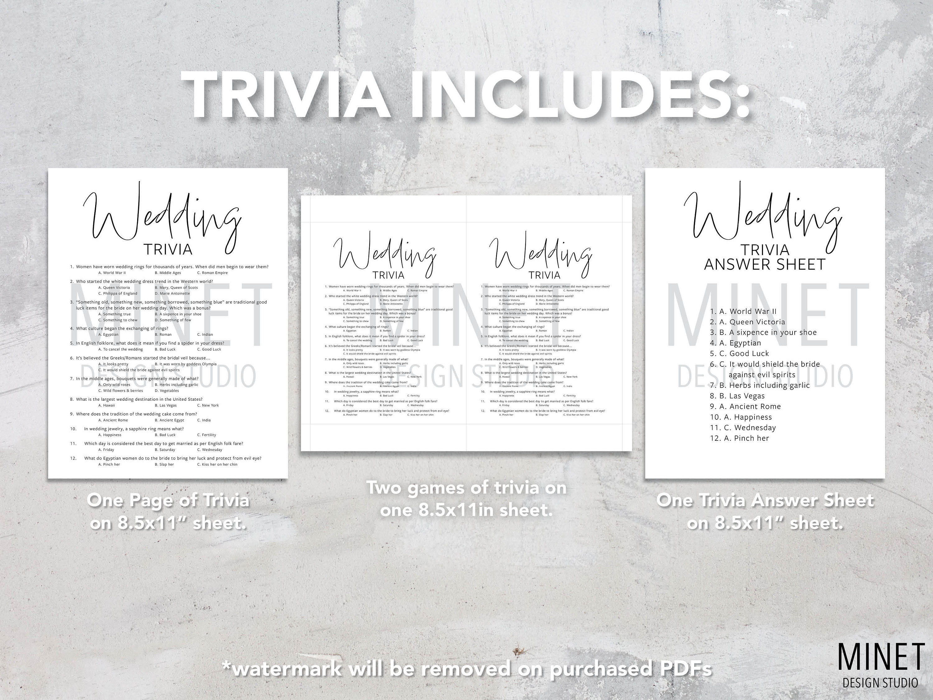 Wedding Trivia Quiz Game Printable Wedding Trivia Bridal - Etsy UK