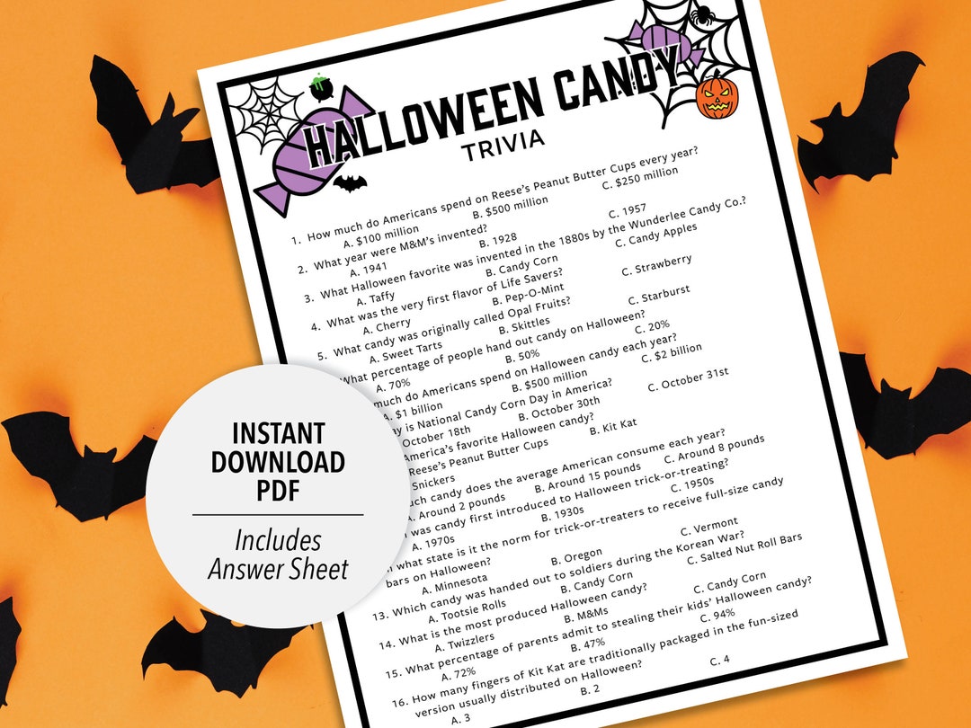 Halloween Candy Trivia | Printable Halloween Candy Trivia Activity Game ...