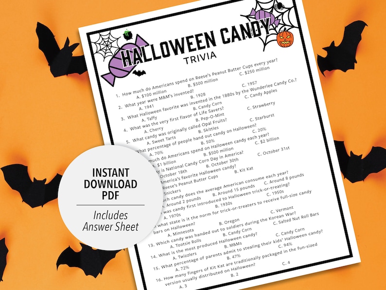Halloween Candy Trivia | Printable Halloween Candy Trivia Activity Game ...