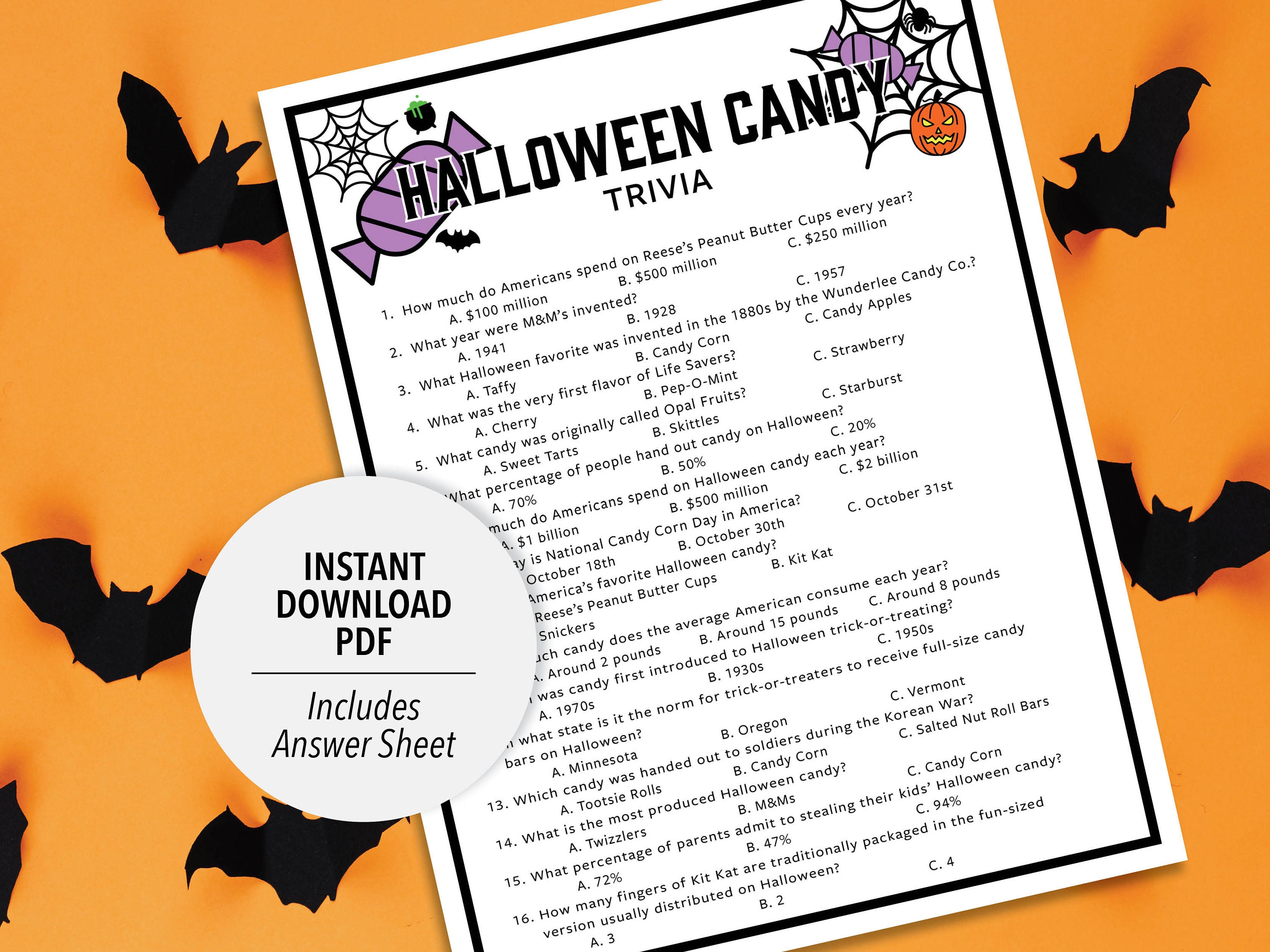 Halloween Candy Trivia | Printable Halloween Candy Trivia Activity Game ...
