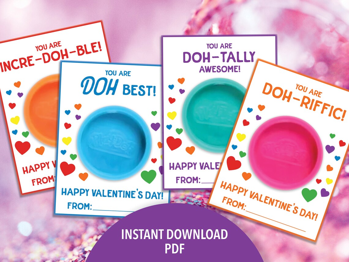 Play Dough Valentines Kids Classroom, Printable Valentine's for Kids ...
