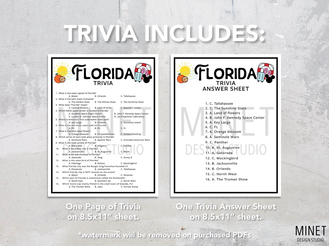 Florida Trivia | Florida Trivia Game | Printable Florida Trivia | State ...