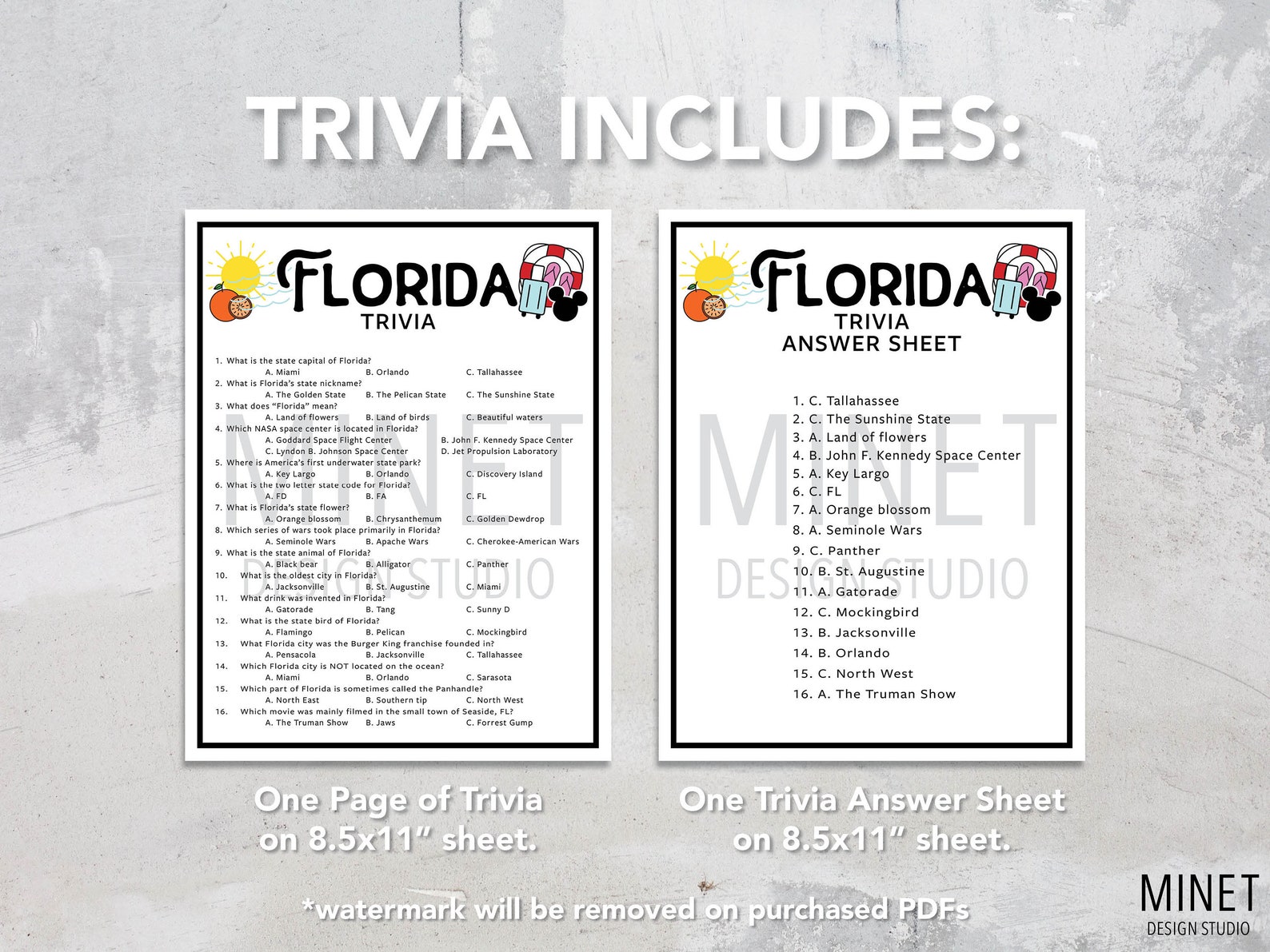Florida Trivia Game | USA State Quiz (printable PDF Download) - Etsy