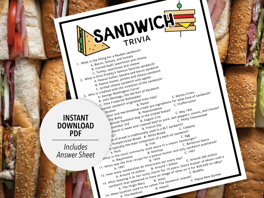 Sandwich Trivia | Sandwichtrivia Game | Printable Sandwich Trivia ...